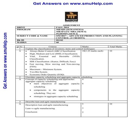 Operation Management Question paper | DOCX