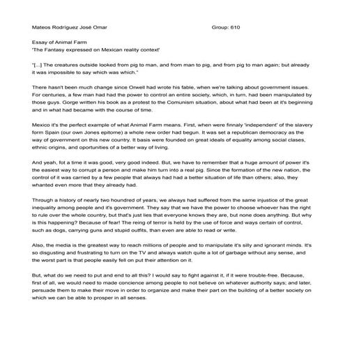 Essay of Animal Farm - The Fantasy expressed on Mexican reality context ...