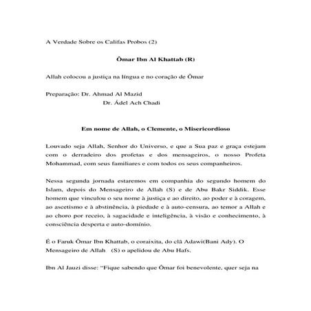 A breve biografia de Omar ibn Al khattab (califa 2) | PDF