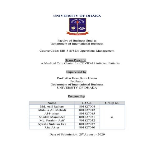Hypothetical medical care centre for covid 19 (group 6 ) Term paper | PDF
