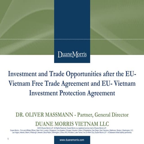 Investment and Trade Opportunities after the EU- Vietnam Free Trade Agreement and EU- Vietnam ...