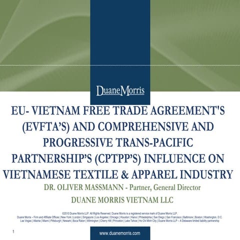 Lawyer in Vietnam Dr. Oliver Massmann EU- VIETNAM FREE TRADE AGREEMENT'S (EVFTA’S) AND ...