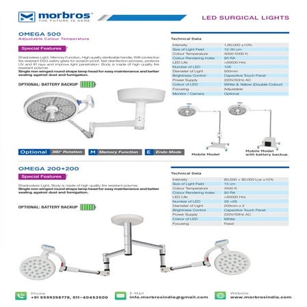 Operation Theatre LED Surgical Light Omega 500 | PDF