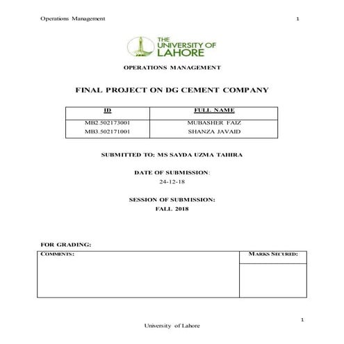 DG cement Operations management | DOCX