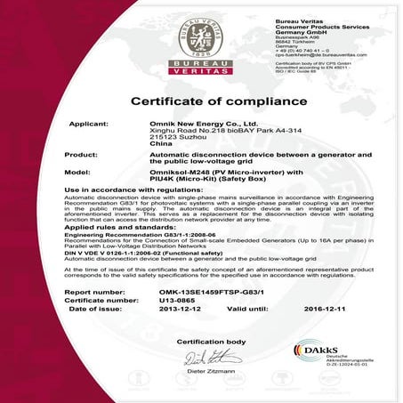 Omnik micro-inverter-g83-certification | PDF