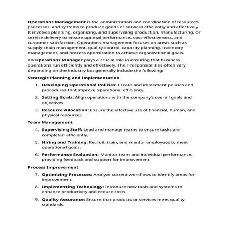 Operations Management - Efficiency and Growth | PDF