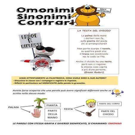Omonimi sinonimi e contrari : arricchimento lessicale (Schede ...