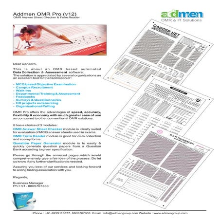 Omr Answer sheet software and addmen omr software brochure | PDF