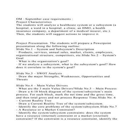 OM September case requirements Project CharacteristicsThe s.docx