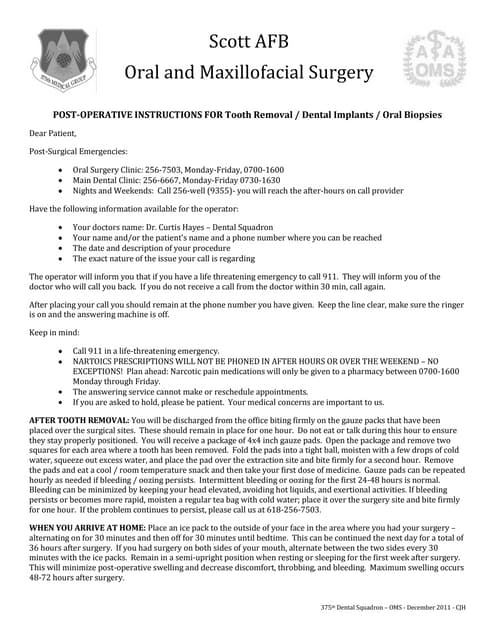 Post operative instructions | PPTX | Oral care | Personal Care