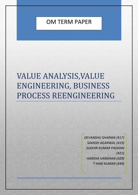 Value Analysis & Value Engineering | PPTX
