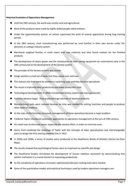 Operations management notes | PDF