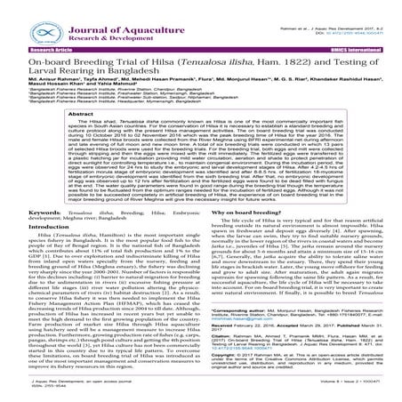 Mechanism of hilsa (tenualosa ilisha) migration and its impact to ...