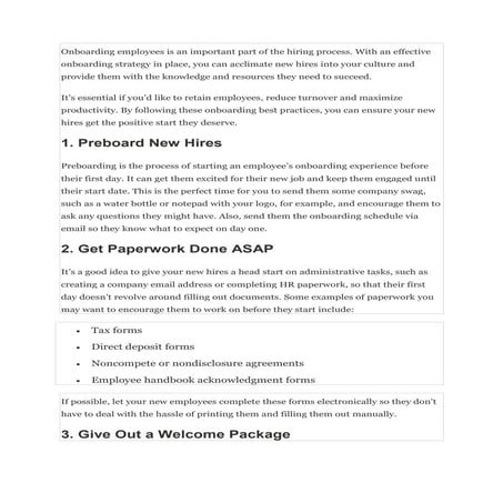 Onboarding Best Practices, Preboard New Hires, Get Paperwork Done ASAP ...