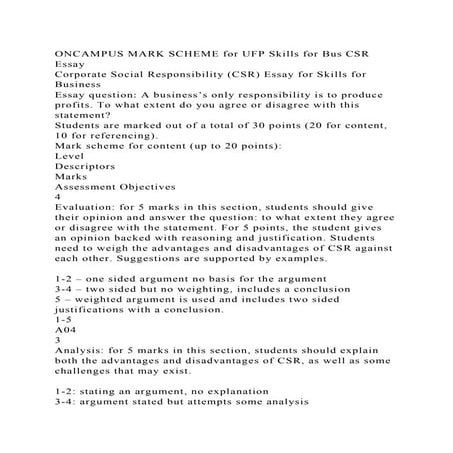 ONCAMPUS MARK SCHEME for UFP Skills for Bus CSR EssayCorporate Soc.docx ...