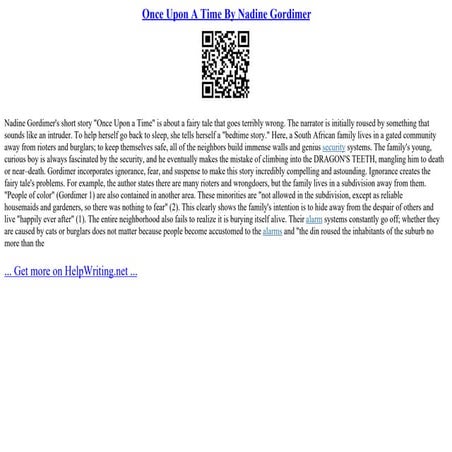 Once Upon A Time By Nadine Gordimer | PPT