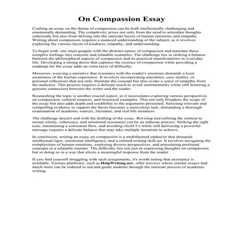 On Compassion Essay. ᐅ Essays On Compassion Free Argumentative, Persuasive, Descriptive ... | PDF