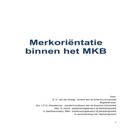 Onderzoek Merkoriëntatie binnen het MKB | PDF