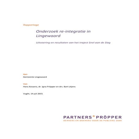 Onderzoek re integratie in lingewaard - traject snel aan de slag ...