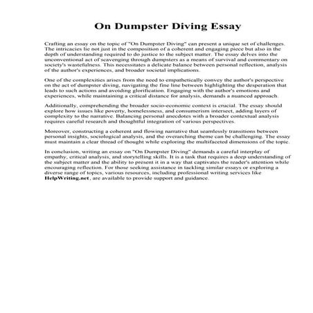 On Dumpster Diving Essay. Divine Word College | PDF