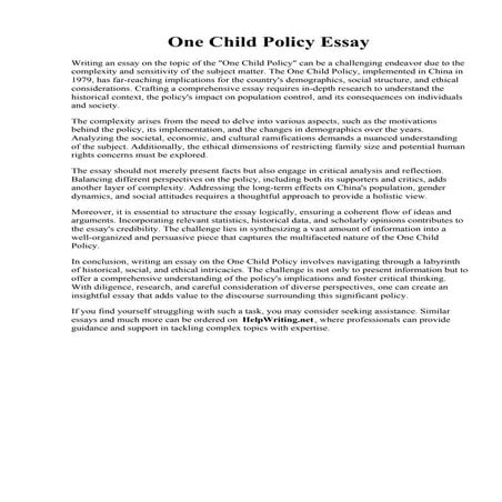 One Child Policy Essay | PDF