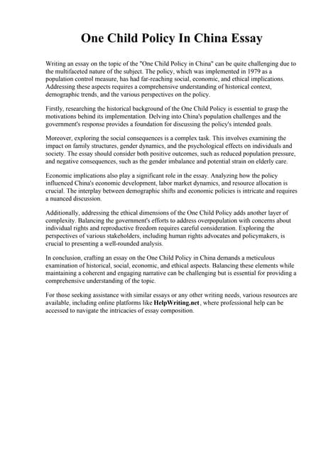 China One Child Policy Essay. Riggs College of Allied Health | PDF