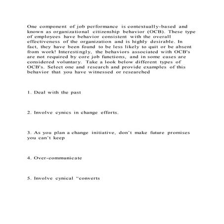 One component of job performance is contextually-based and known as | DOCX