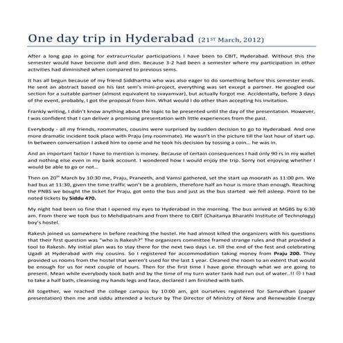 One day trip in hyderabad | DOCX