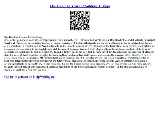 One Hundred Years Of Solitude Essay | PDF