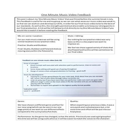 One minute music video feedback | DOCX