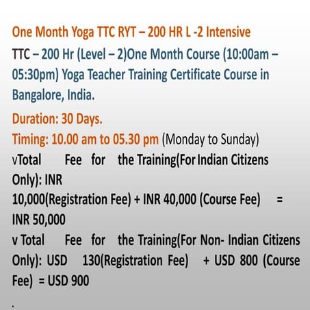 One Month Yoga TTC RYT – 200 HR L -2 Intensive | PPT