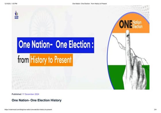 One Nation One Election in Indian politics | PPTX | Elections | Politics