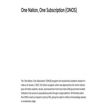 One Nation, One Subscription (ONOS) R&D. | PDF