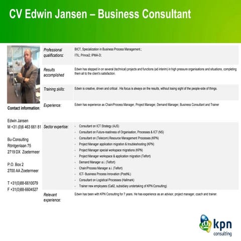 One Page Cv Edwin Jansen | PPTX