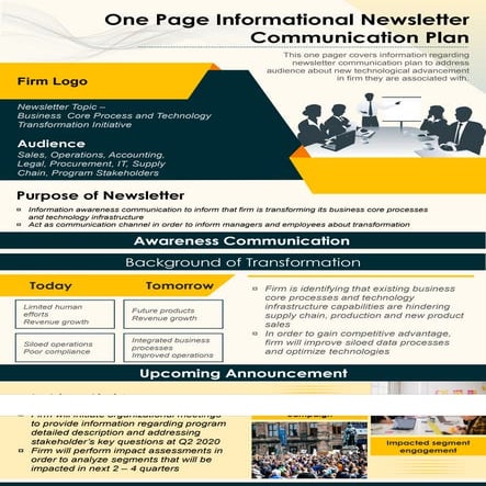 One Page Informational Newsletter Communication Plan Presentation ...