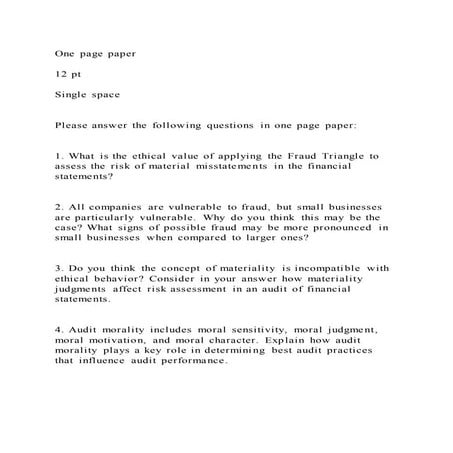 One Page Paper12 ptSingle spacePlease answer the follo | DOCX