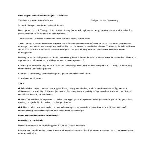 One pager world water project | DOCX