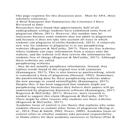 One page response for this discussion post. Must be APA, three scho.docx