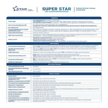 Star Heatlh Insurance Revised FHO Policy | PDF