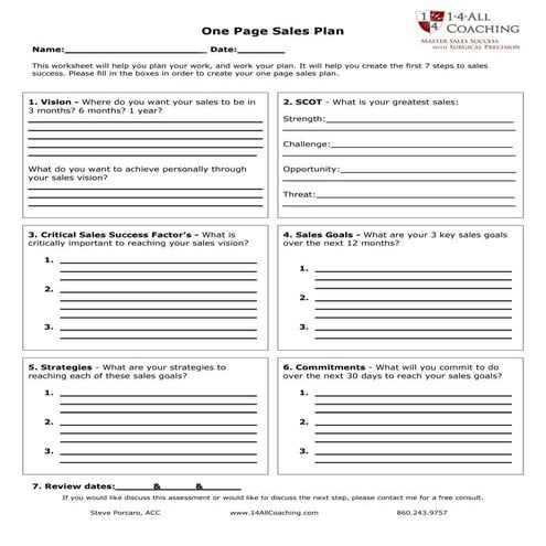 One Page Sales Plan | PDF