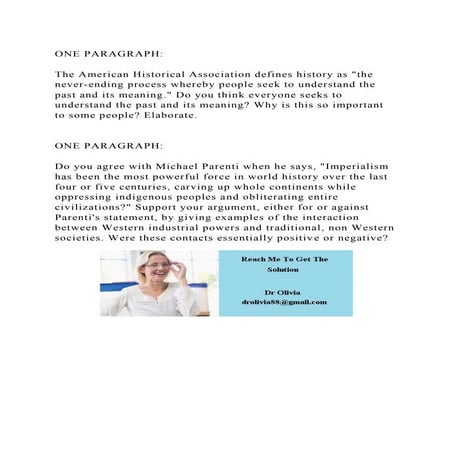 ONE PARAGRAPHThe American Historical Association defines histor.docx