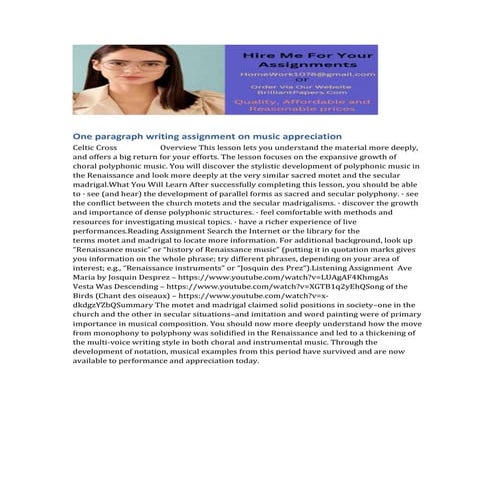 One paragraph writing assignment on music appreciation.docx