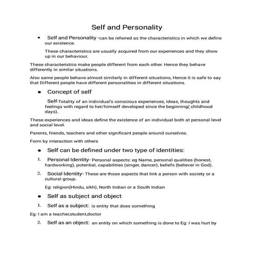 Self and Personality Part-I | PPTX