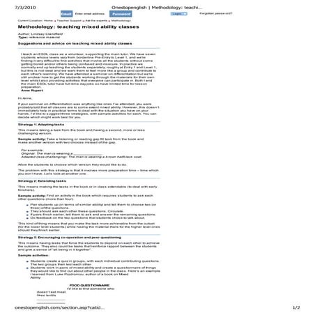 Onestopenglish Methodology Teaching Mixed Ability Classes | PDF ...