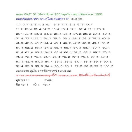 เฉลย Onet 52 | PDF