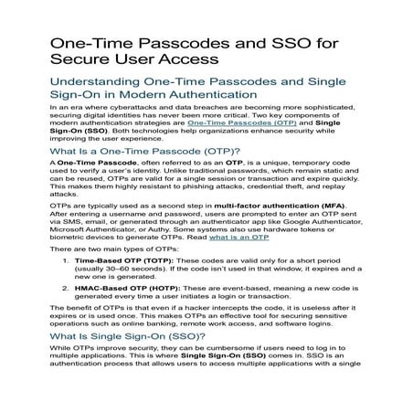 ChatGPT said: One-Time Passcodes and SSO for Secure User Access | PDF