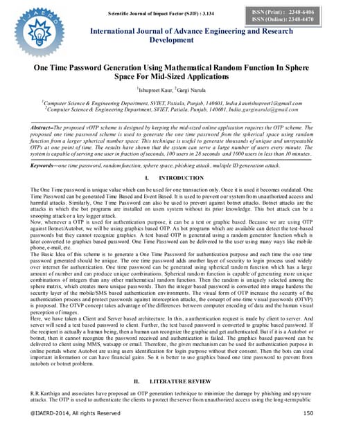 One Time Password Generation Using Mathematical Random Function In