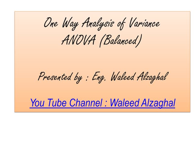 One Way Anova Balanced Design Ppt
