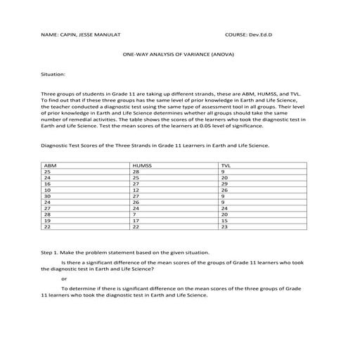 One Way Anova F Test Pdf Science