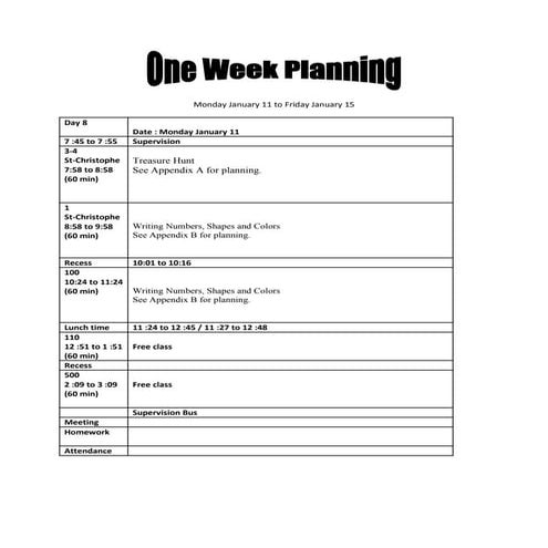One Week Planning | DOC